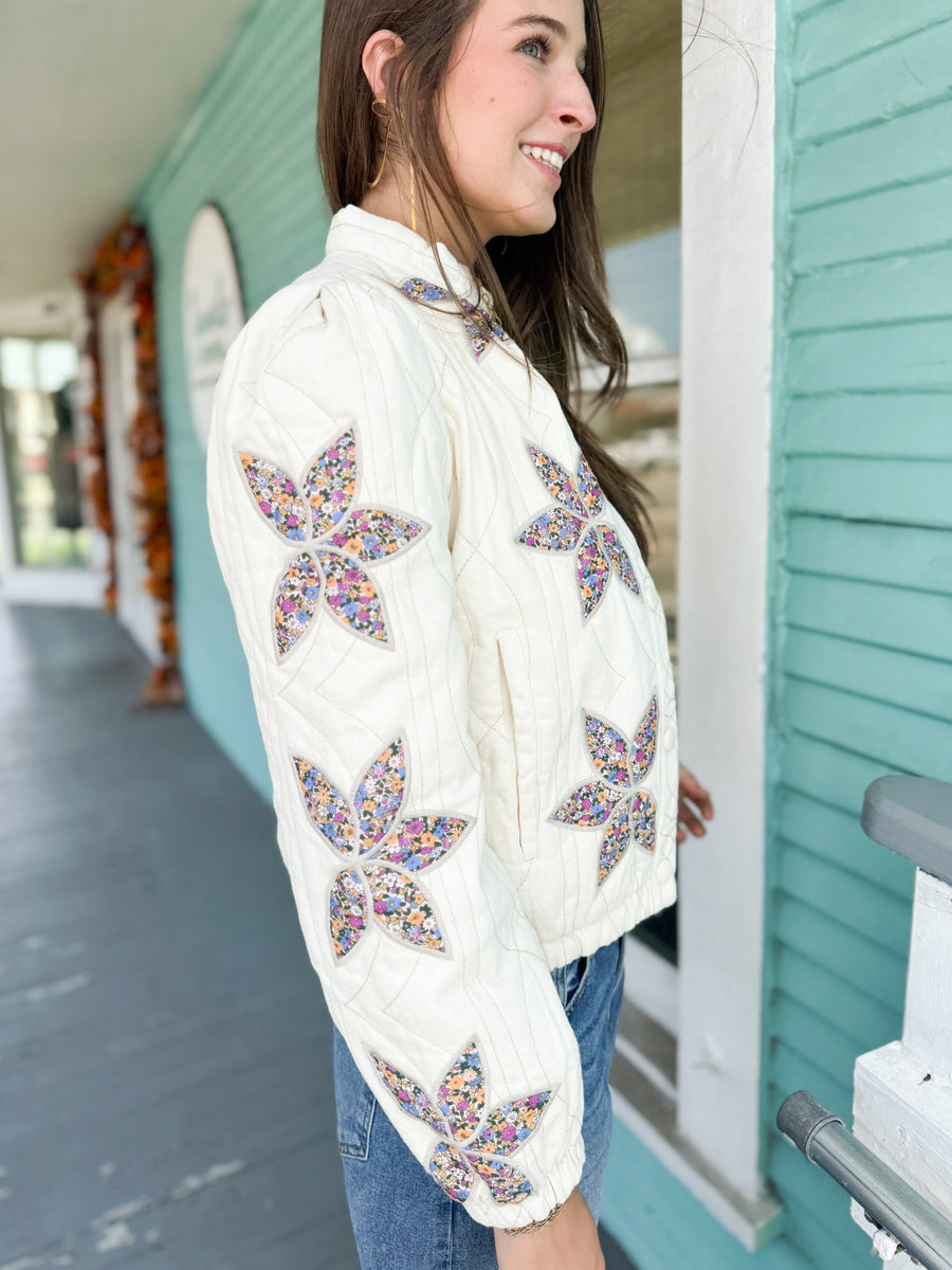 The Brandy Floral Quilted Jacket- Cream – Jewels Clothing and Accessories